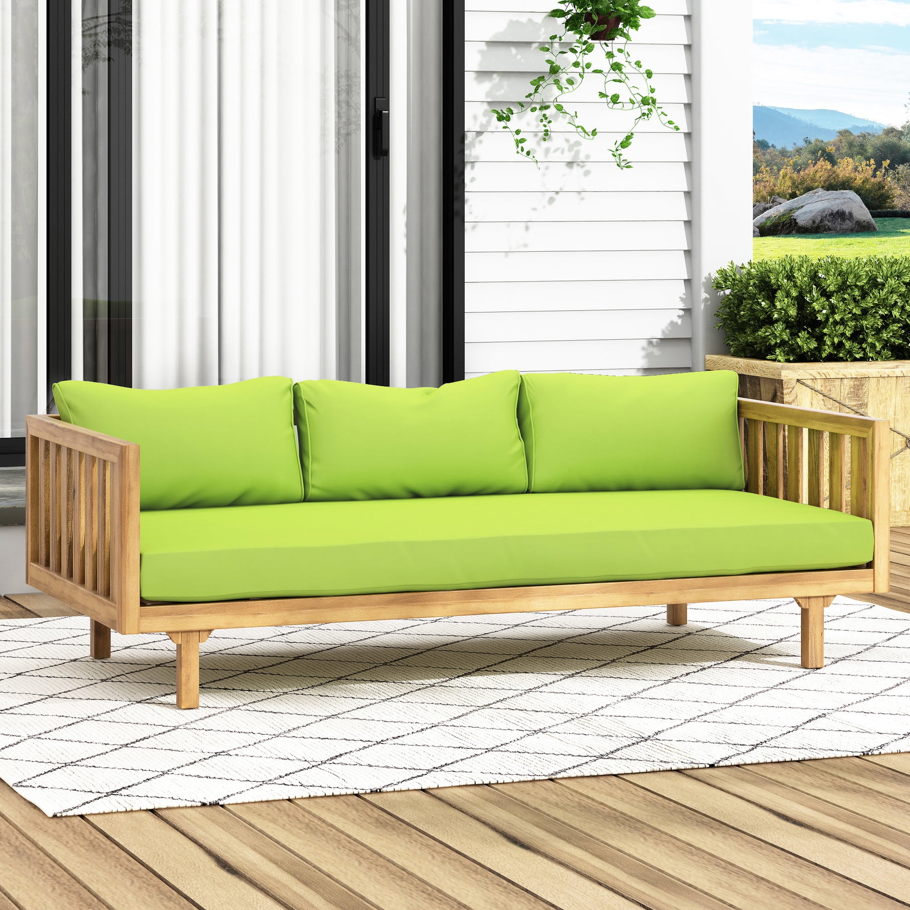 Daybed for 3 People | Exotic Acacia Wood Finish | Open Slat Backrest ...