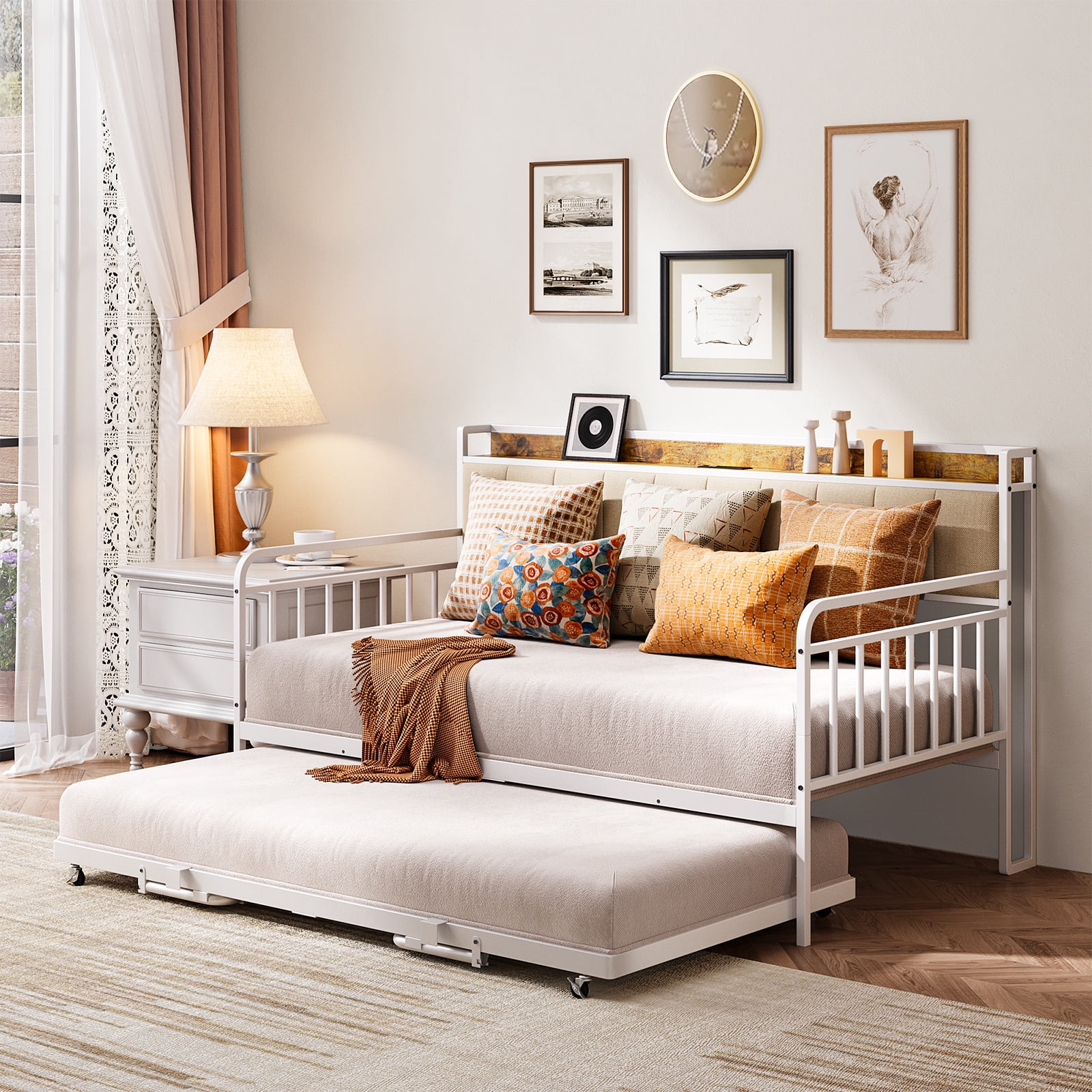 Daybed with Trundle, Asofer Twin Bed Frame Pop Up Trundle Bed with ...