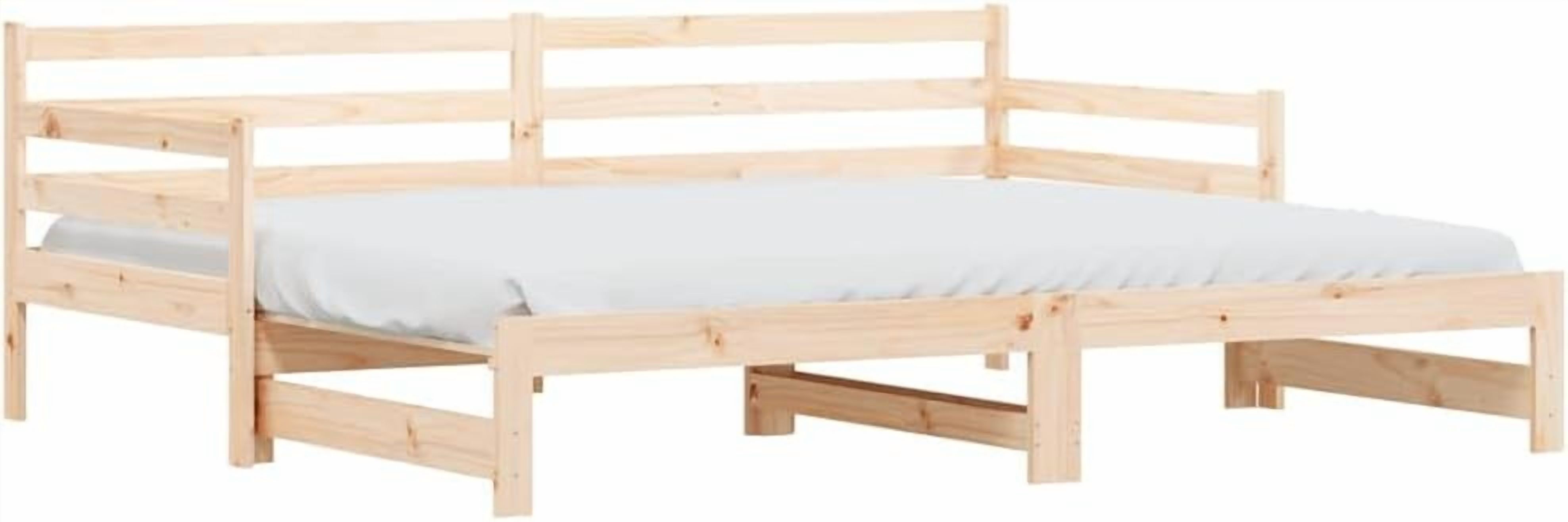 Daybed with Trundle Natural Wood Solid Pine Wood Large Headboard Bed ...