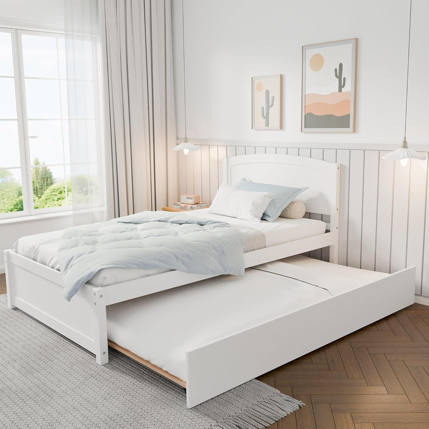 Daybed with Trundle Twin Size Pull Out Bed Solid Wood Extendable Day ...