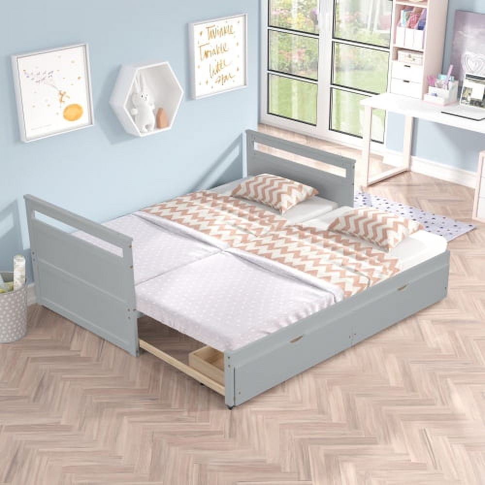 Daybed with Two Storage Drawers, Twin/King Size Foldable Daybed Solid ...