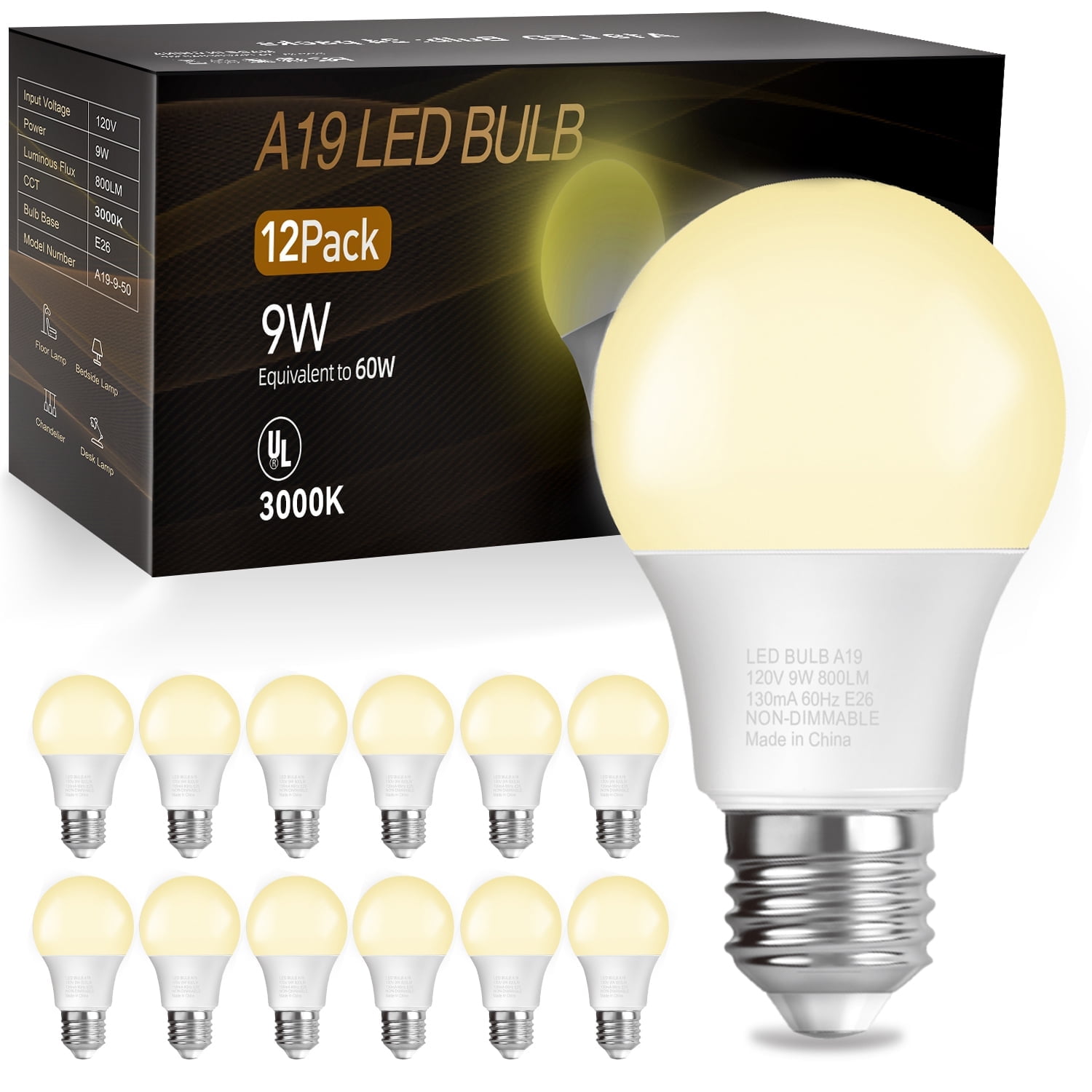 DAYBETTER A19 LED Light Bulbs, 60W Equivalent, 3000K Soft White, 9W ...