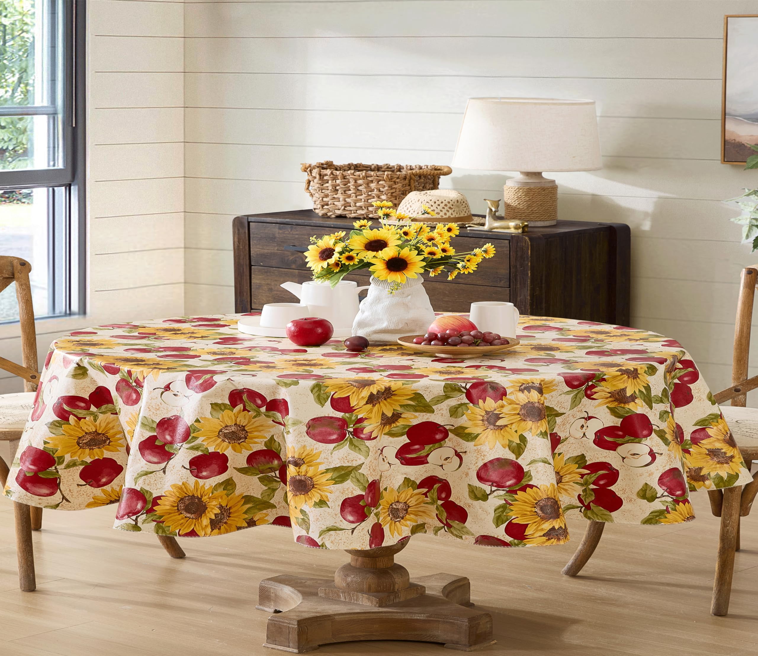 Newbridge 60x84 Oval Tablecloth, Waterproof, Daybreak Apples, Indoor ...