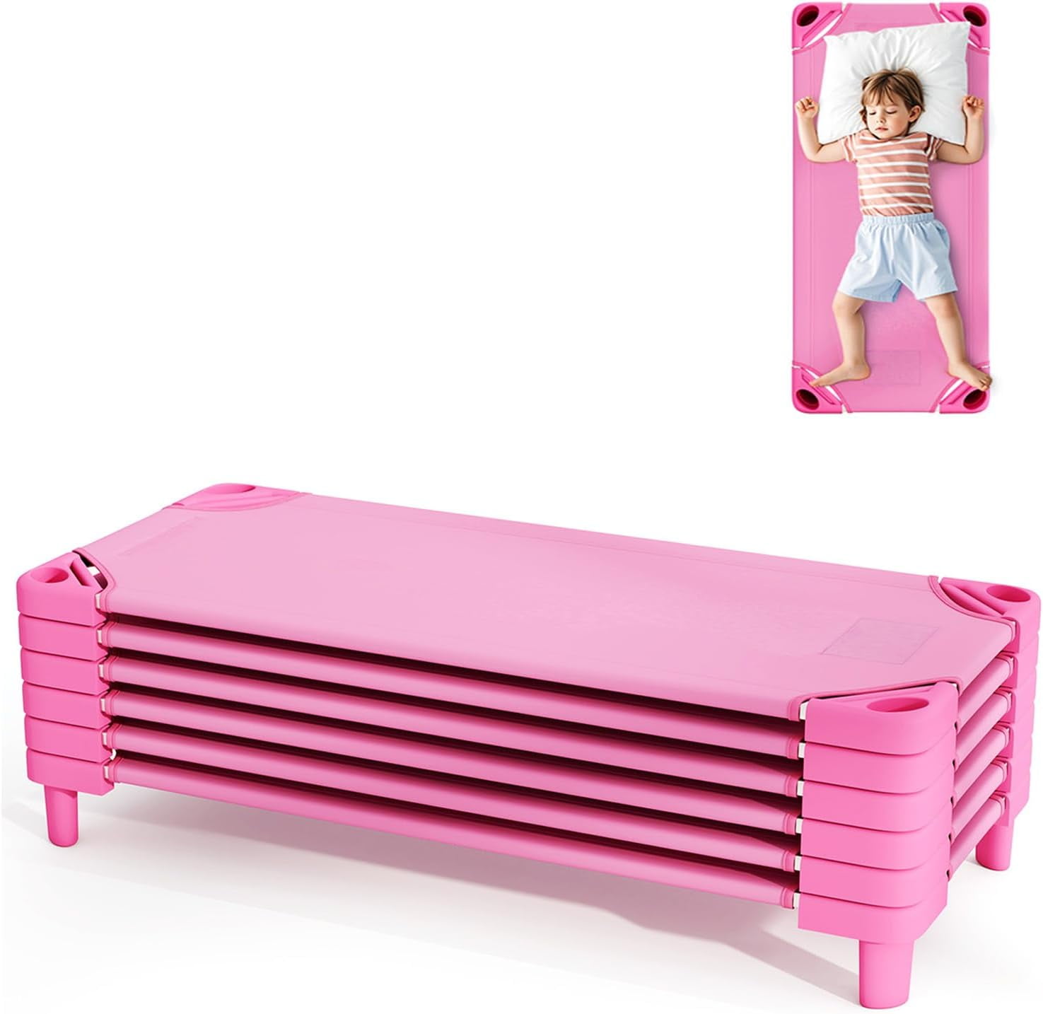 Daycare Cots, 6-Pack Stackable Nap Bed Cot with Easy Lift Corners ...