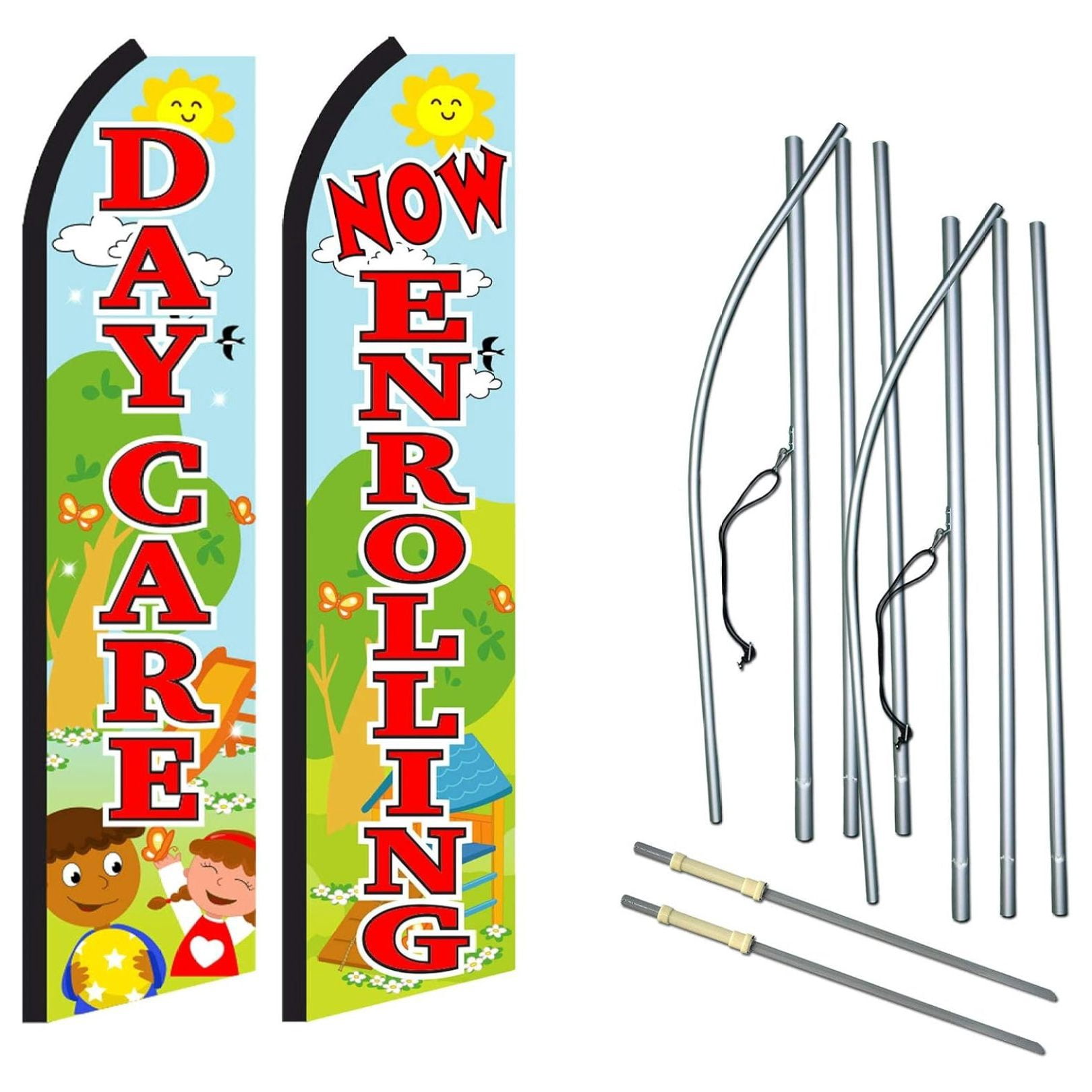 “Daycare/Now Enrolling" - 2 Pack of Swooper Flag Sets - Includes 2 ...