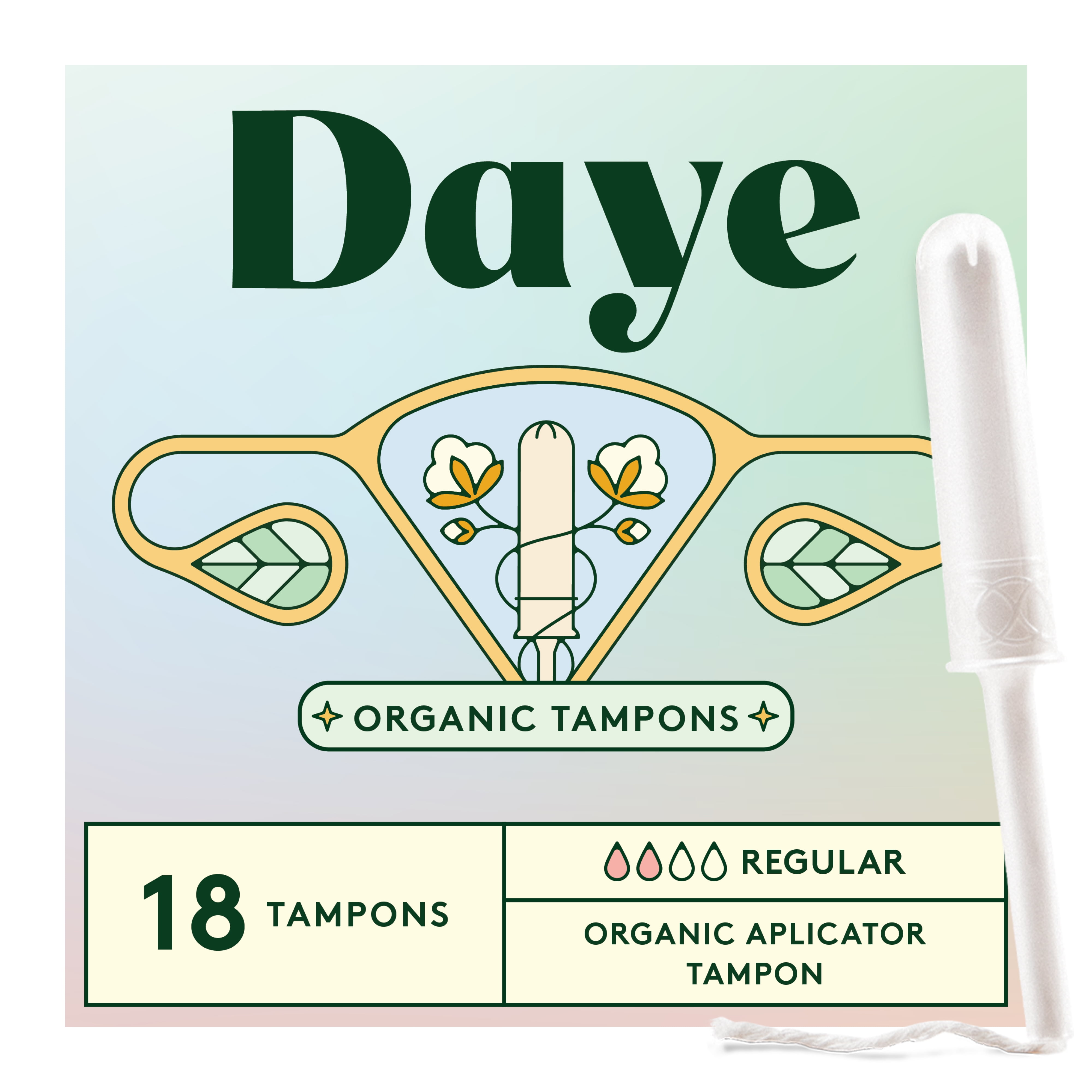 Daye Organic Tampons, 18 Ct, Regular Absorbency, Metal-Tested, No-Shed ...