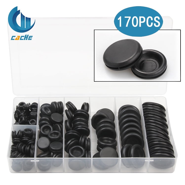 Dayesque 125pcs Black Rubber Grommet Kit For Wiring Single-Sided Cable ...