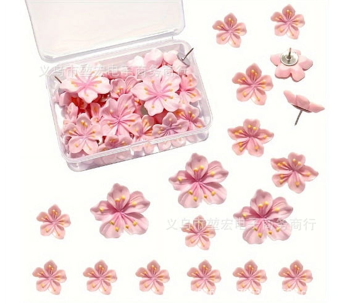 WEUVEB Floral Push Pins Pink Resin Decorative Thumb Tacks for Home Use ...