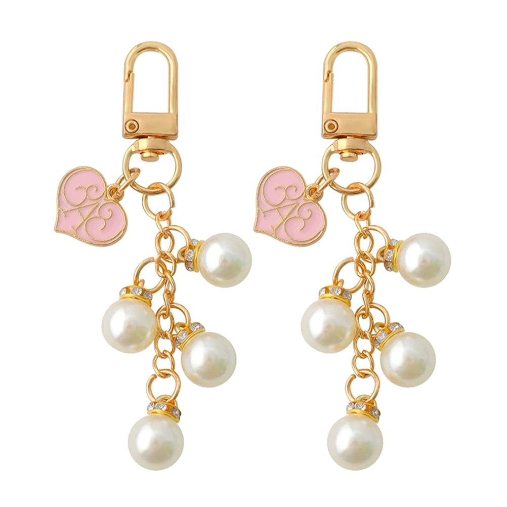 Dayesque 2pcs Heart Pearl Keychain Car Keychain Pendant Ring Cute Heart ...