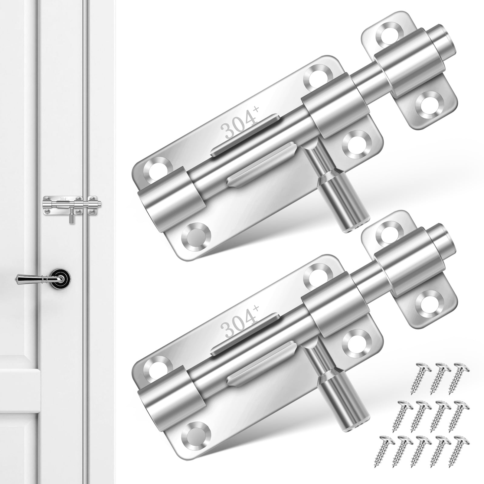 WEUVEB Stainless Steel Door Slide Lock Security Locking Shed Doors 2pcs ...