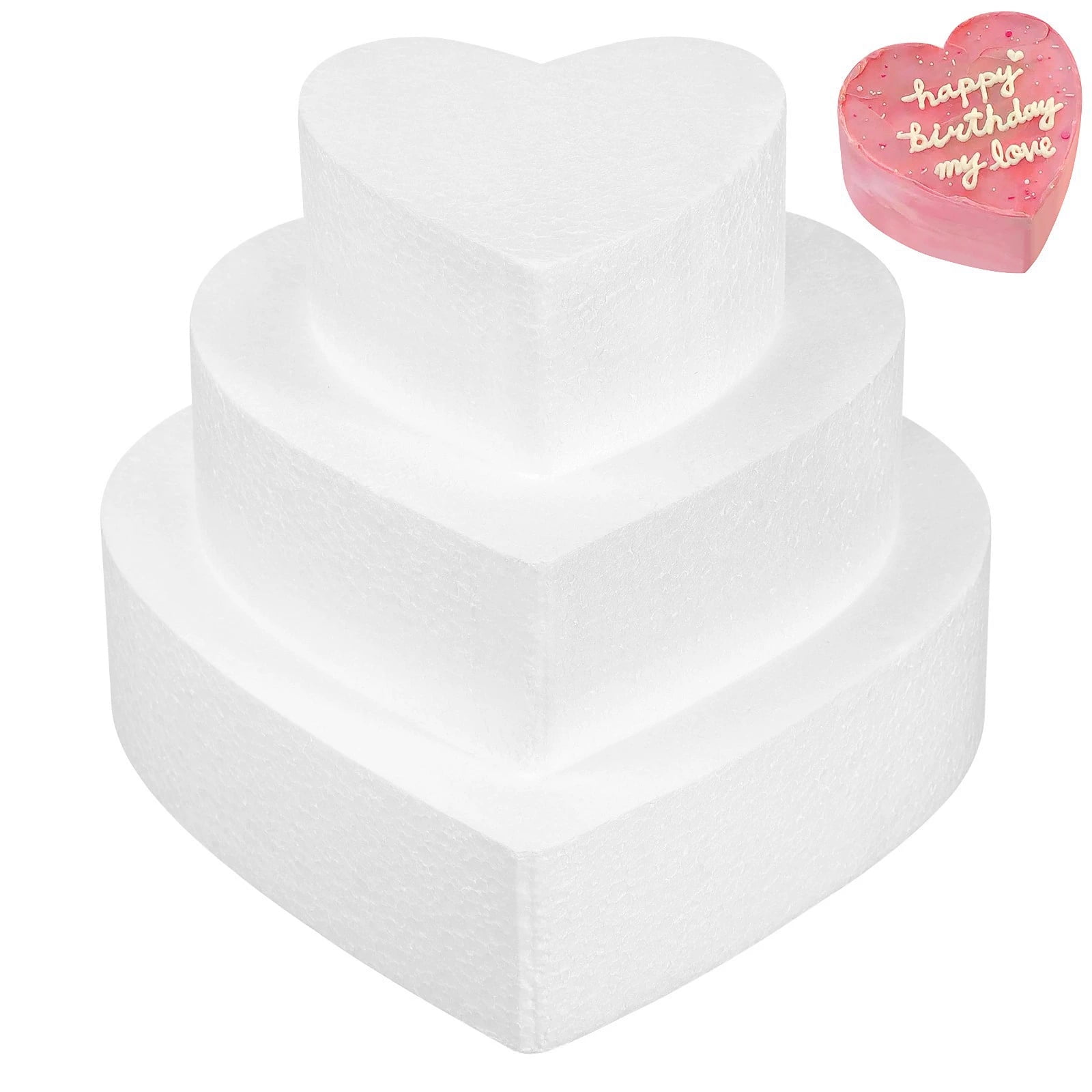 Dayesque 3PCS Foam Cake Dummies White Heart Shaped Cake Dummies for Decorating Crafts Baking ...