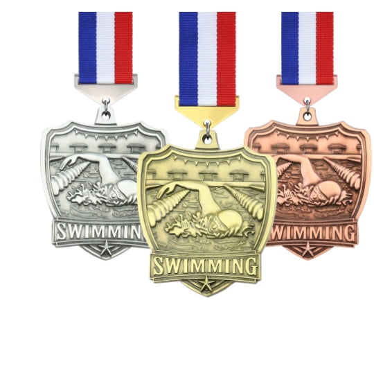 WEUVEB Swimming Medal Awards Set 3Pcs Antique Plated Zinc Alloy Elegant ...