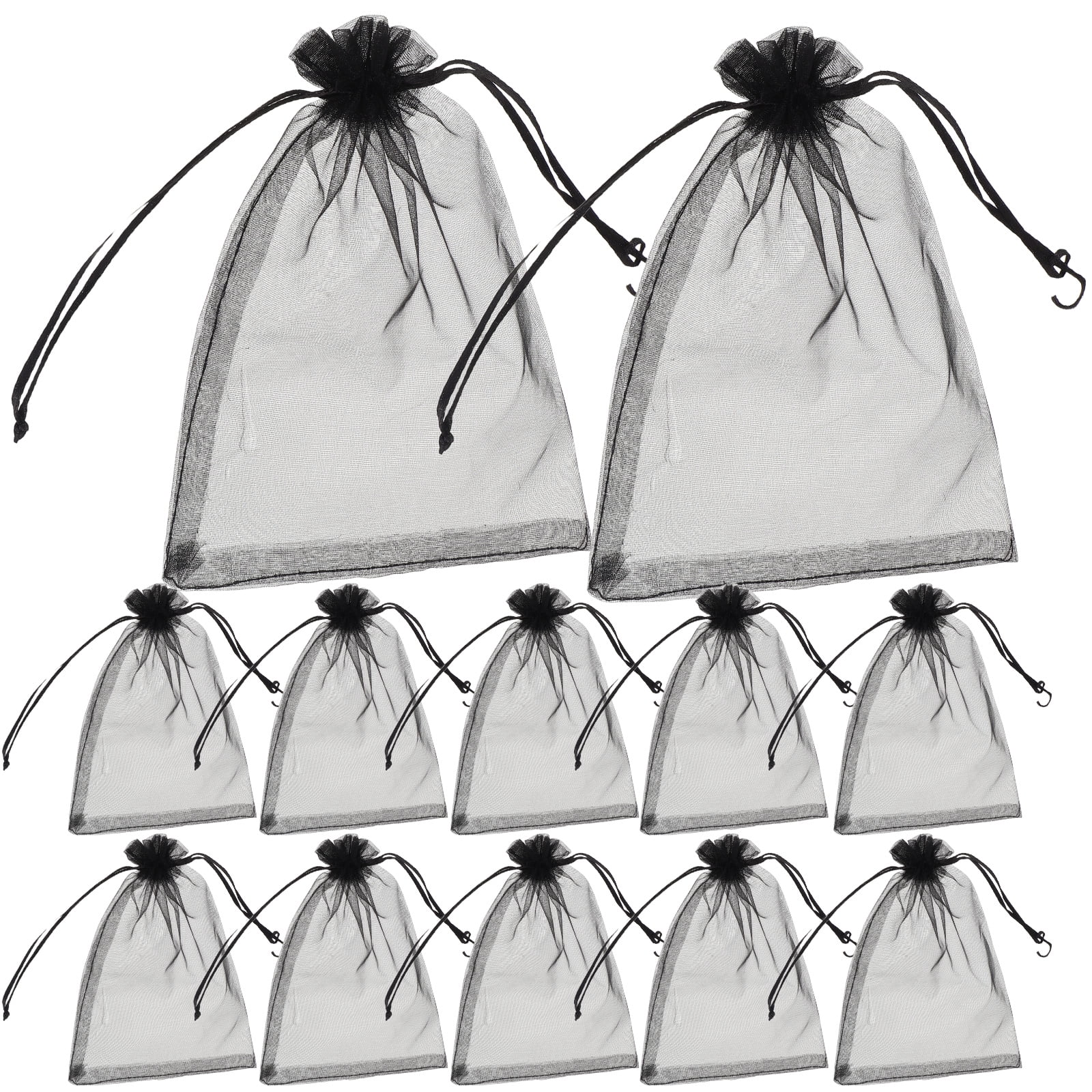 WEUVEB 50 Pcs Black Tulle Jewelry Pouches with Drawstring for Packaging ...