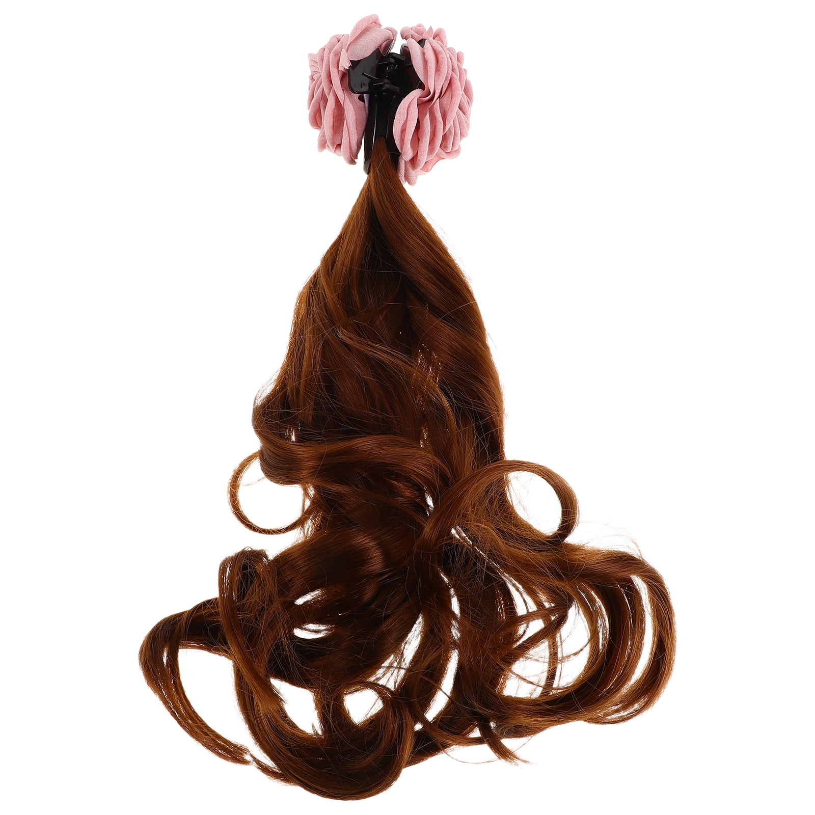 Dayesque Fake Flower Hair Clip And Brown Curly Wig Flower Ponytail ...
