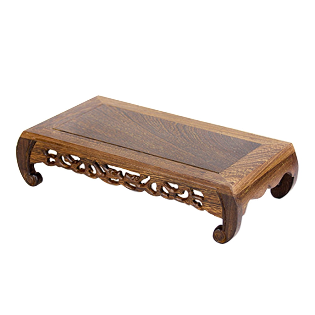 Dayesque Rectangular Chinese Wooden Base Vase Plant Statue Stone ...