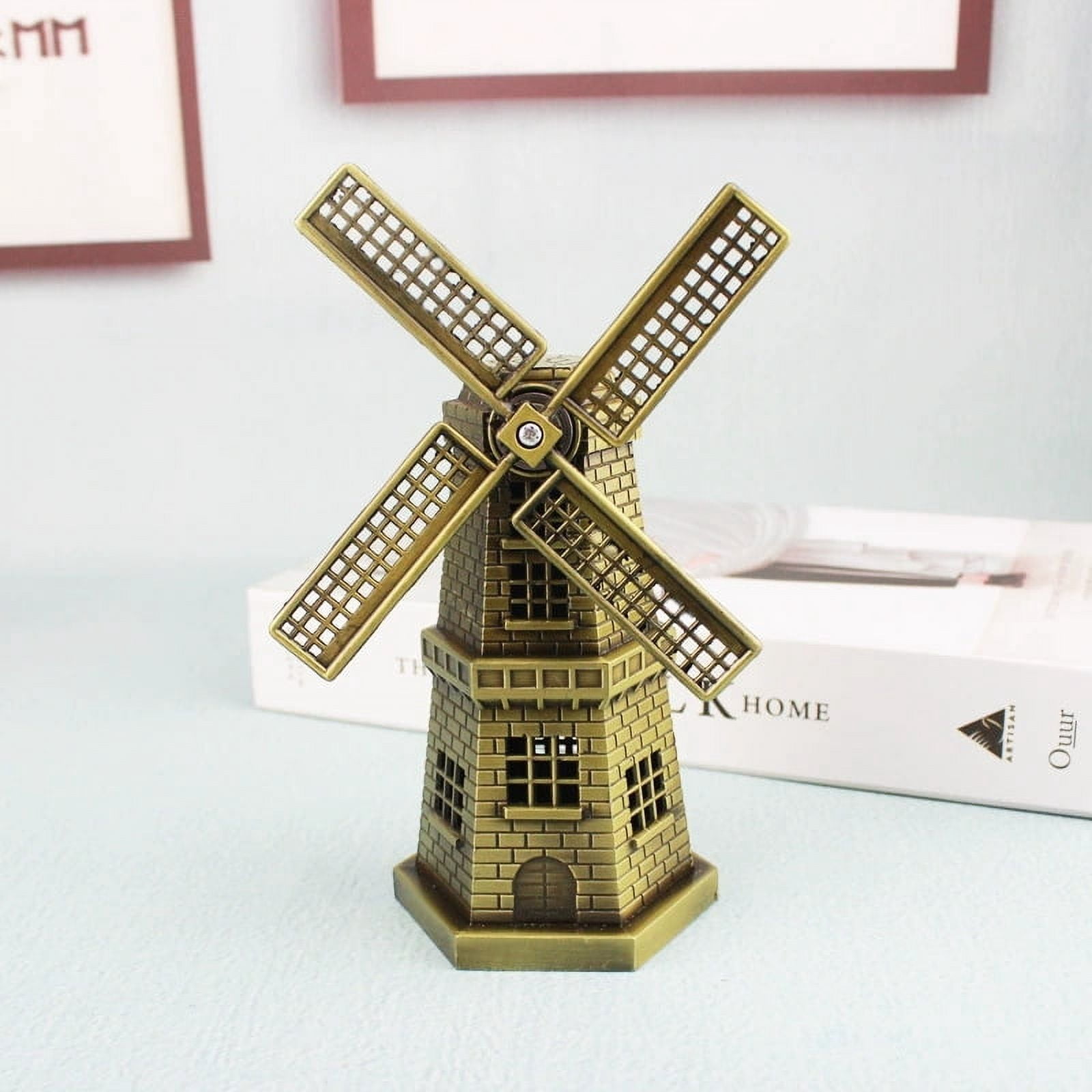 WEUVEB Dutch Windmill Model Golden Rustic Farmhouse Table Decor ...