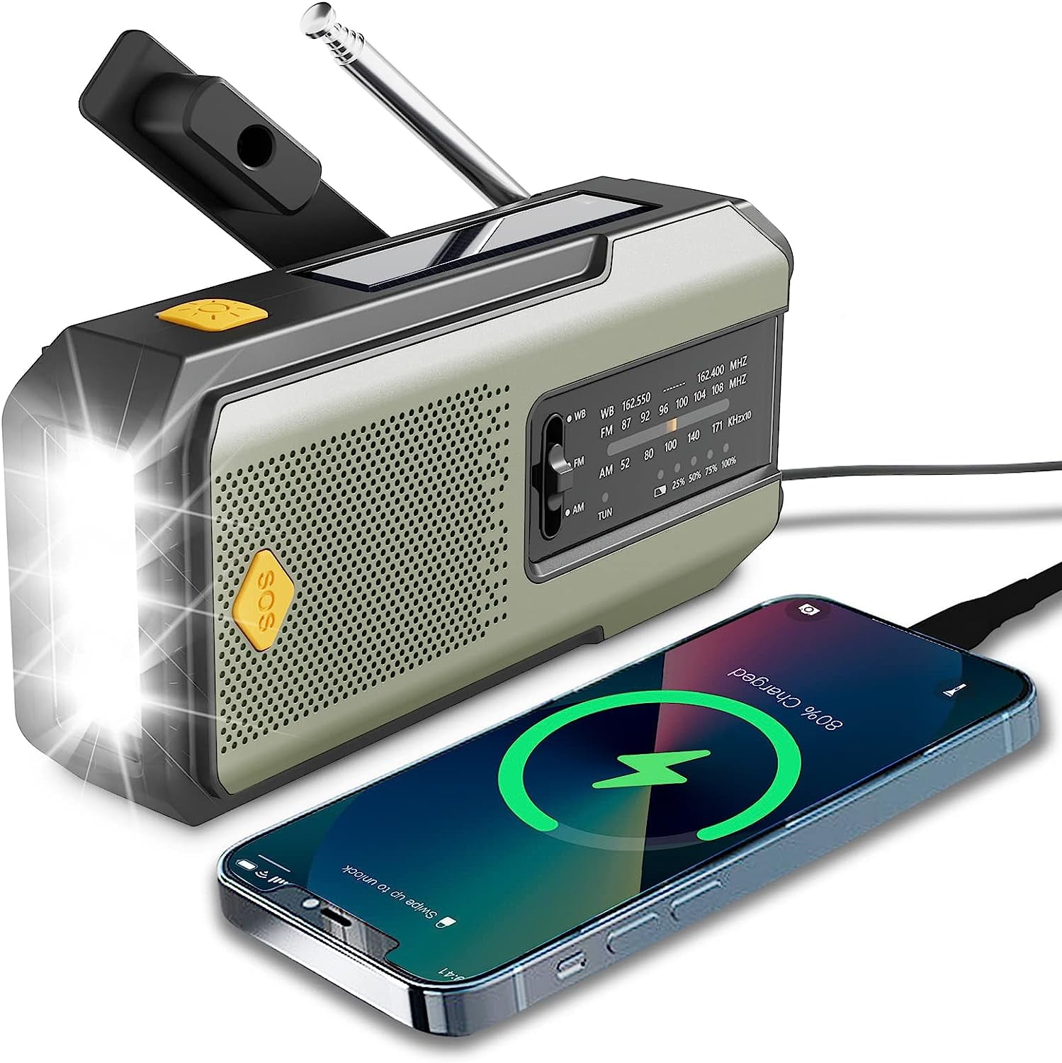 Daykit Portable Emergency Weather Radio, Hand Crank Radio Solar Powered with Battery Backup,AM ...