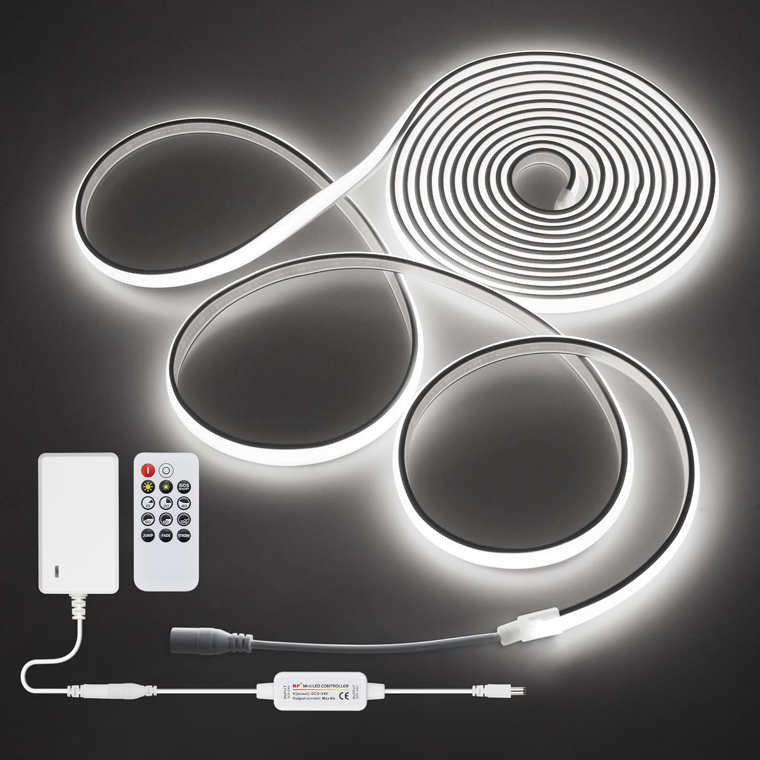 Daylight White LED Strip Lights 16.4FT 24V Waterproof COB LED Strip Kit ...