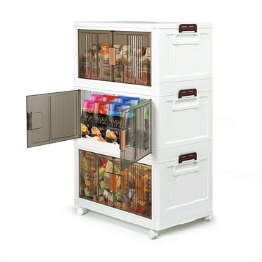 Spec101 Plastic Stackable Storage Bins - 4pc Tan Pantry Closet ...