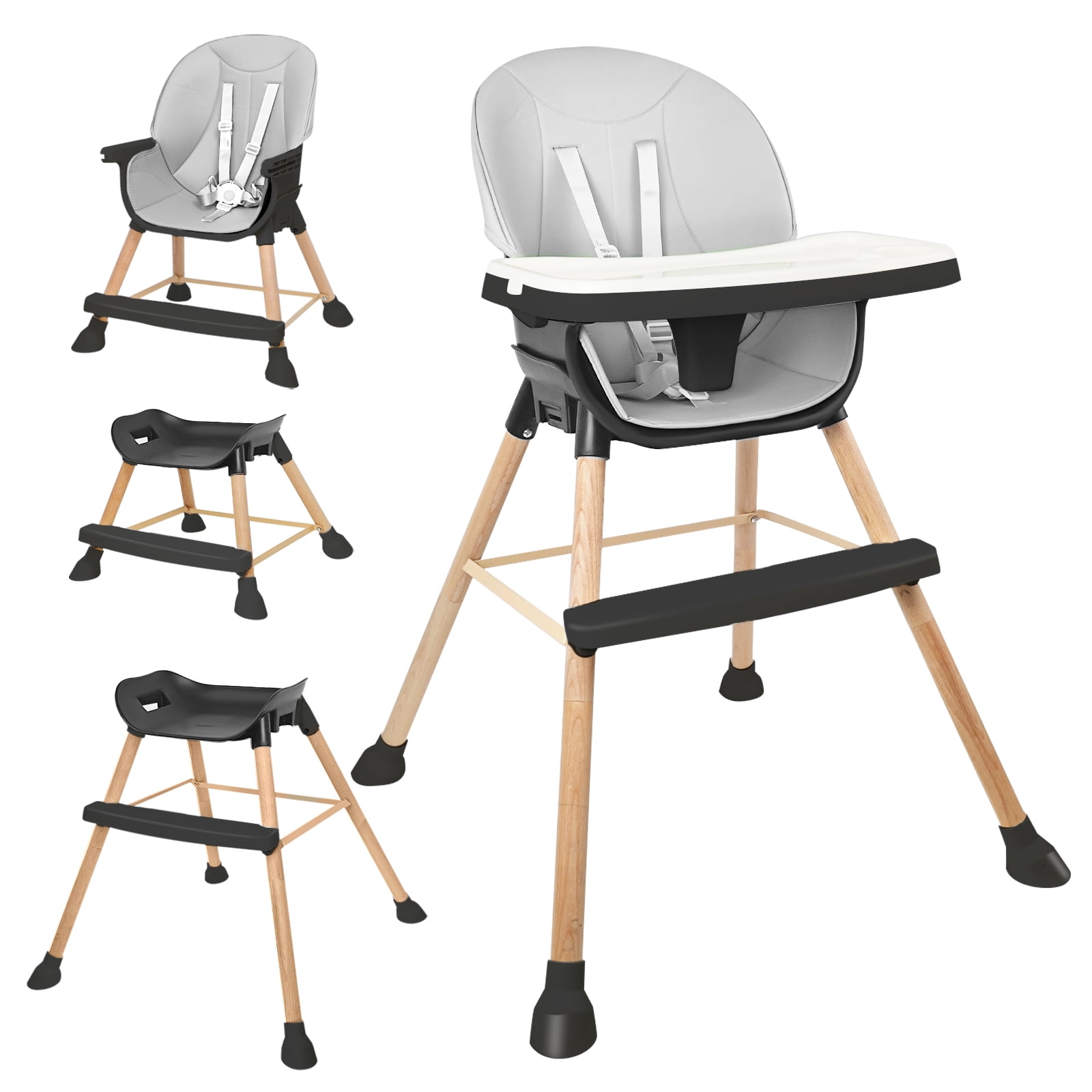Dayooh 3-in-1 Baby High Chair, Adjustable Height, Feeding Tray, 5-Point ...