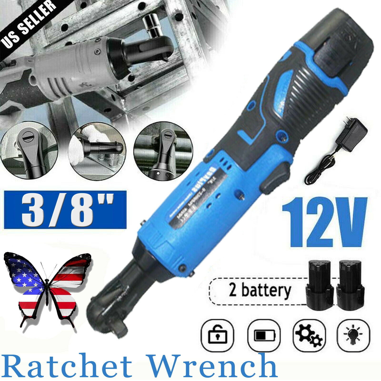 Dayplus 12V Battery Operated Electric Cordless Ratchet Wrench Set with ...
