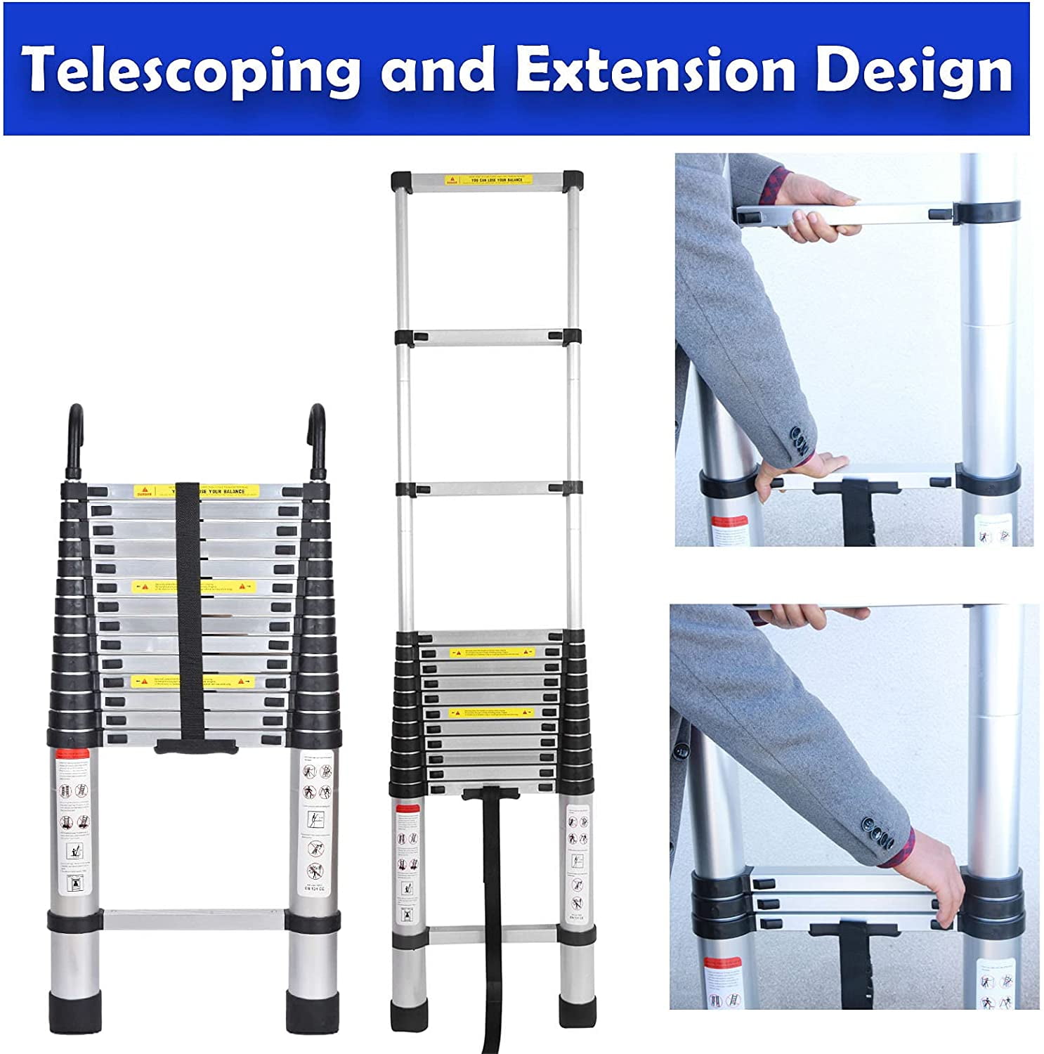 Dayplus 14.5FT Heavy Duty Telescoping Ladder Step Stool Extendable ...