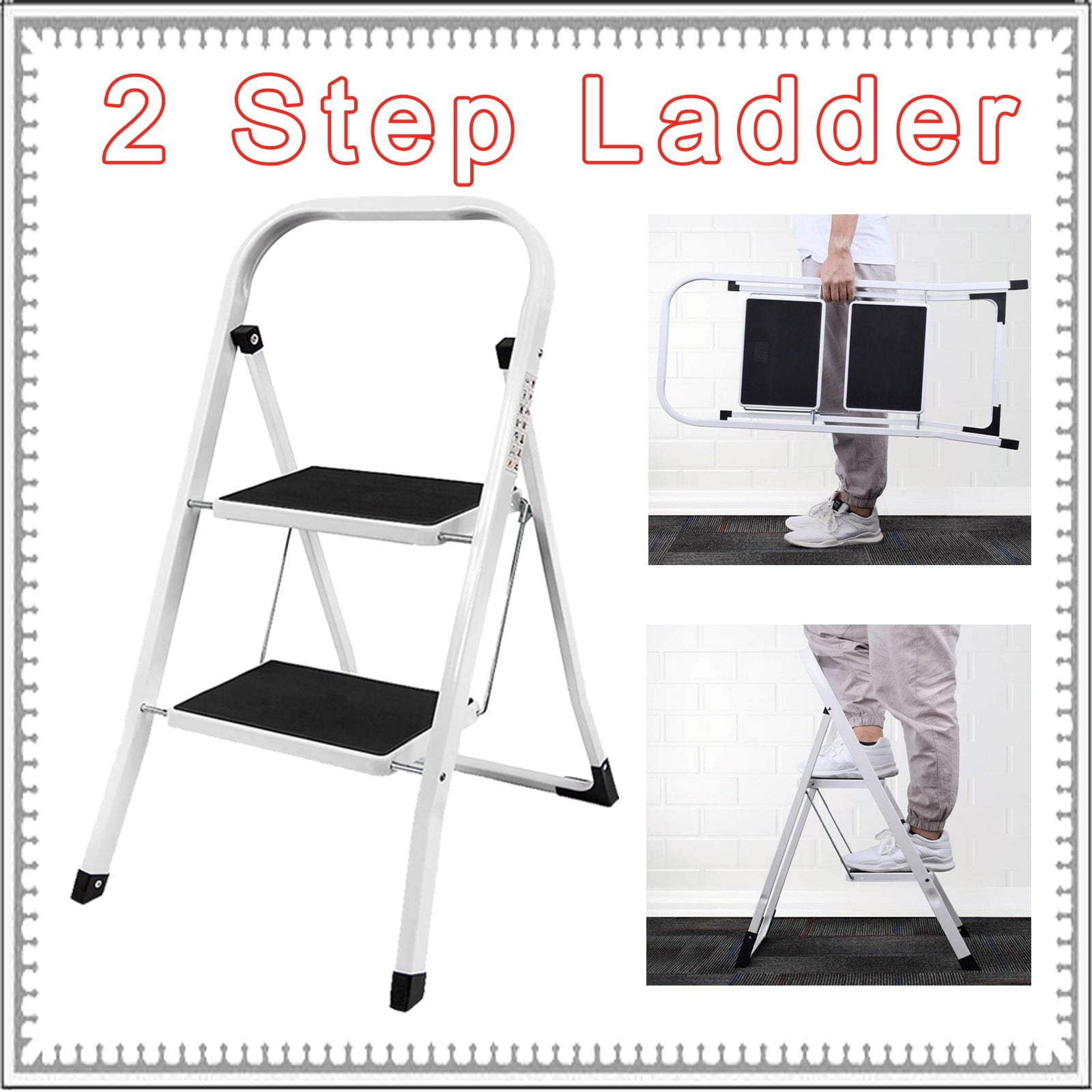 Dayplus 2 Step Ladder with Hand Rail Mini Folding Step Stool Steel ...