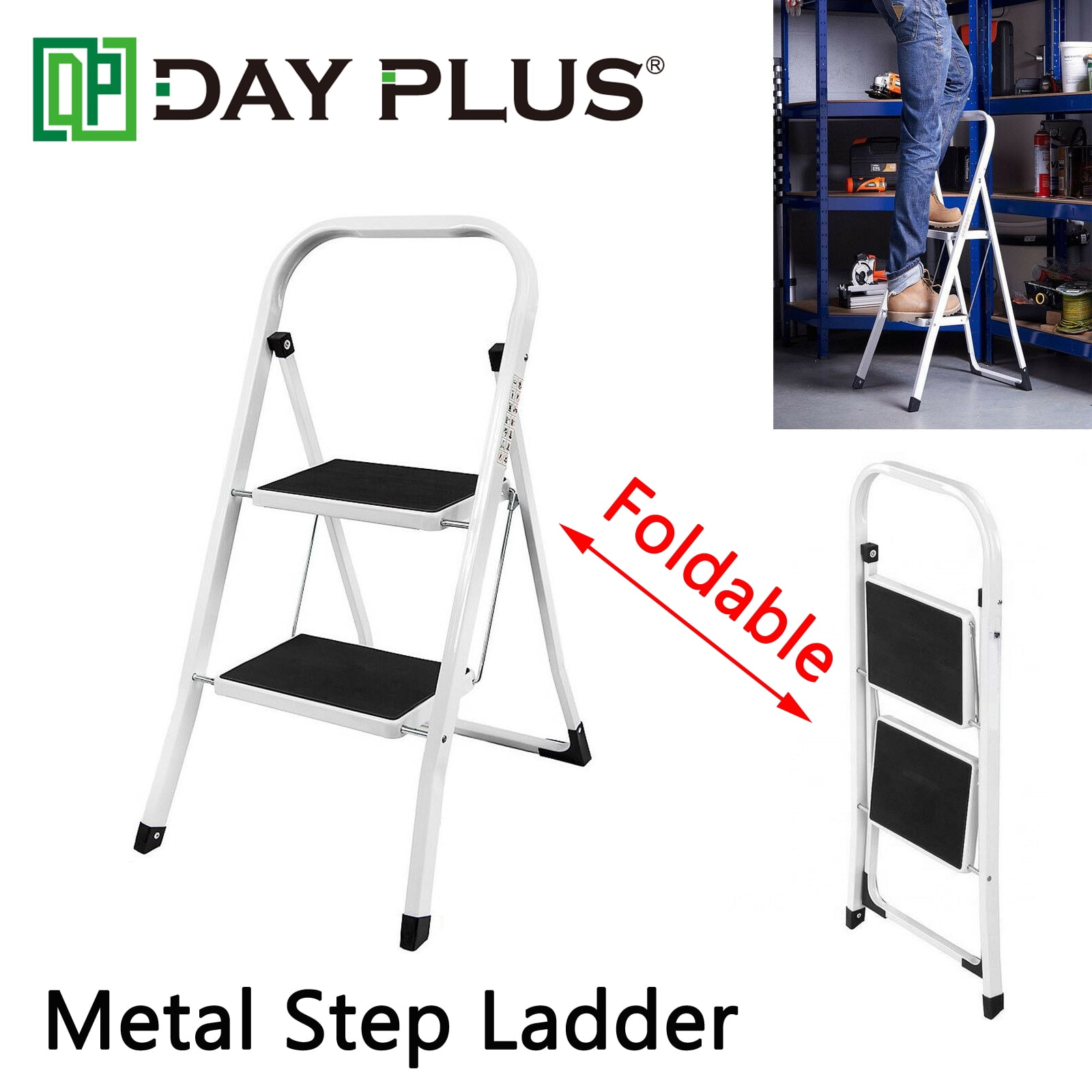 Dayplus 2 Step Ladder with Hand Rail Mini Folding Step Stool Steel ...