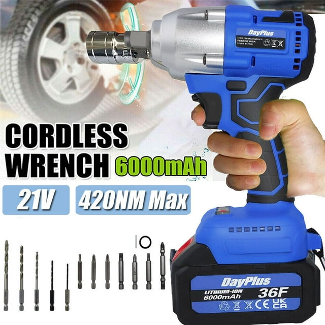 Dayplus 21V, 1/2" Cordless Impact Wrench 6000mAh, 3200 RPM 2-Speed ...