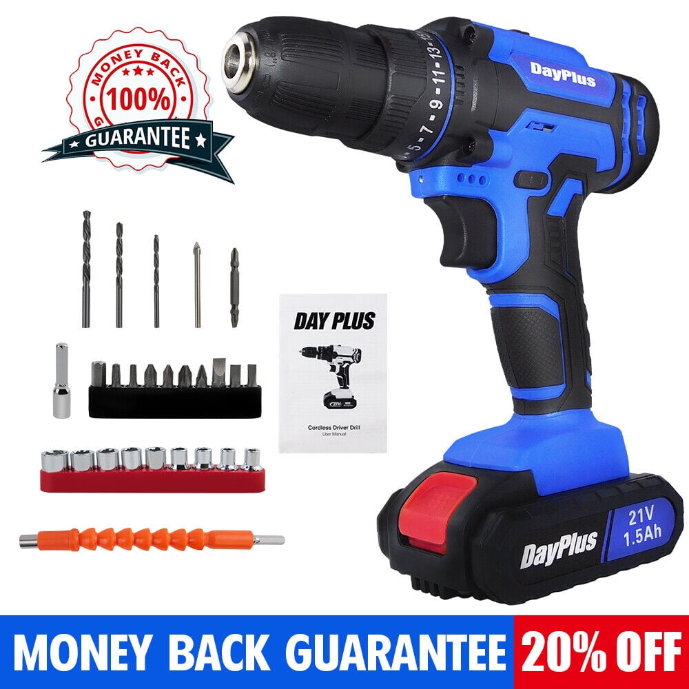 Dayplus 21v Cordless Drill 3 8 Electric Screwdriver Max 45nm Power