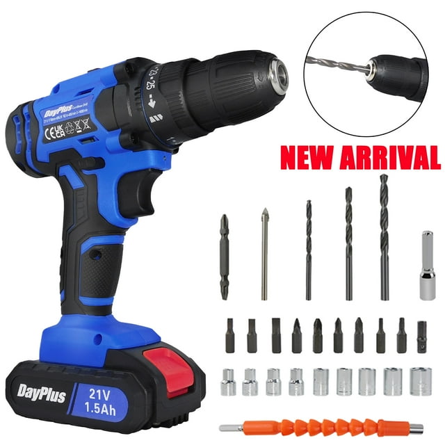 Dayplus 21V Cordless Drill Power Driver Set Brushed Drill+Battery ...