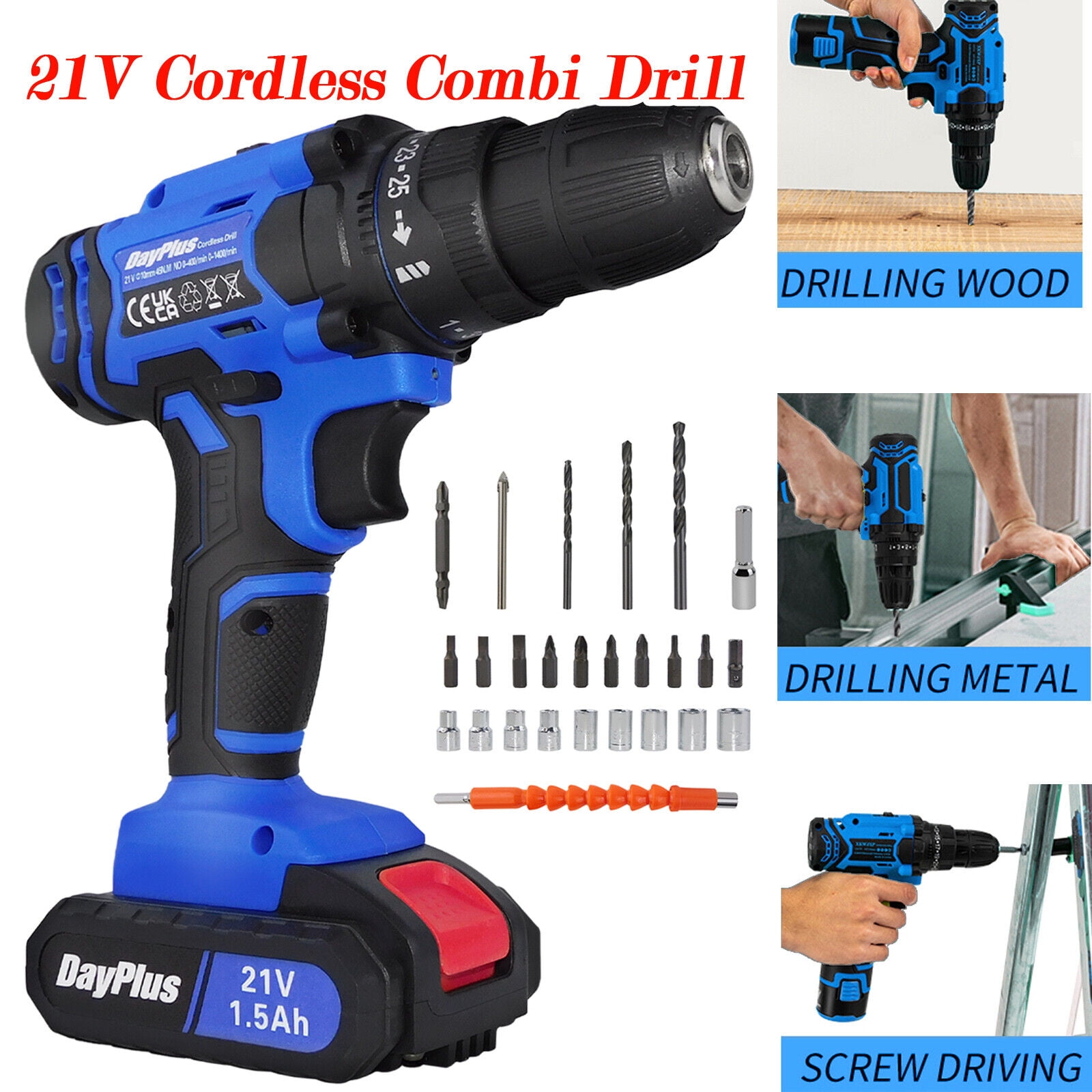 Dayplus 21V Cordless Drill and Impact Driver with Battery and Charger ...