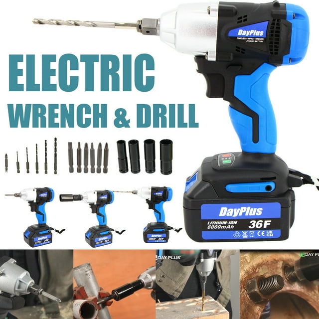 Dayplus 21V Cordless Electric Ratchet Socket impact Wrench Drill Set ...