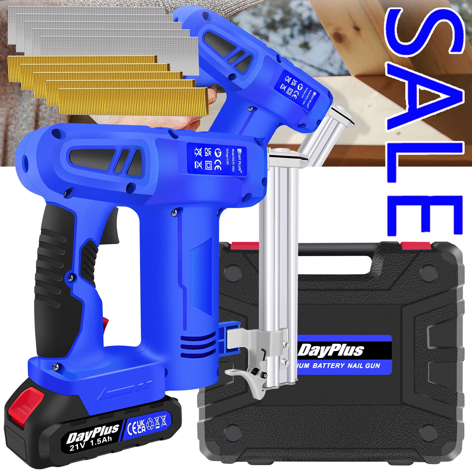Dayplus 21V Cordless Nail Staple Gun Workshop Tools with Li-ion Battery ...