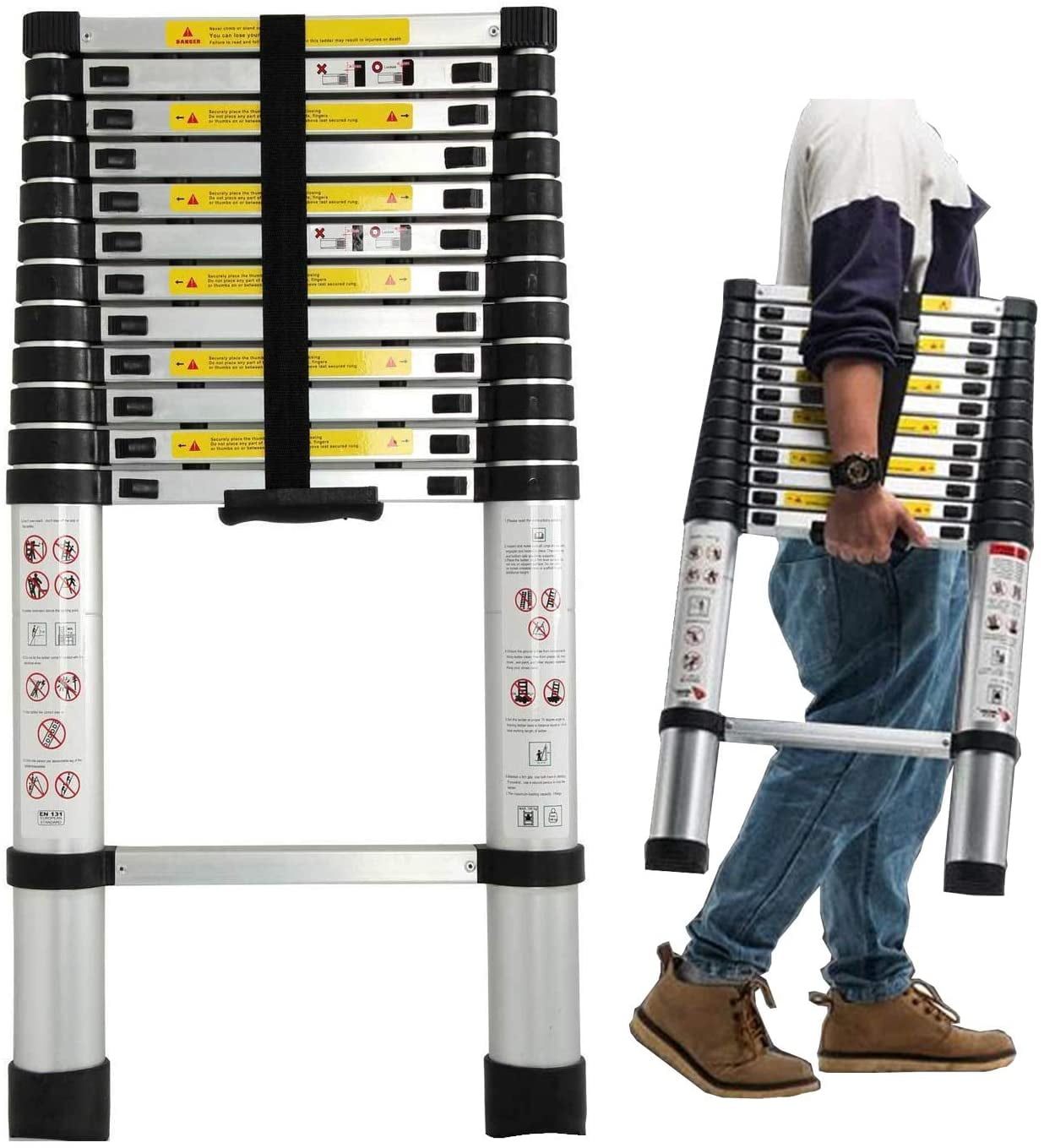 Dayplus 3.8M/12.5ft Telescopic Ladder Extendable Collapsible Step ...