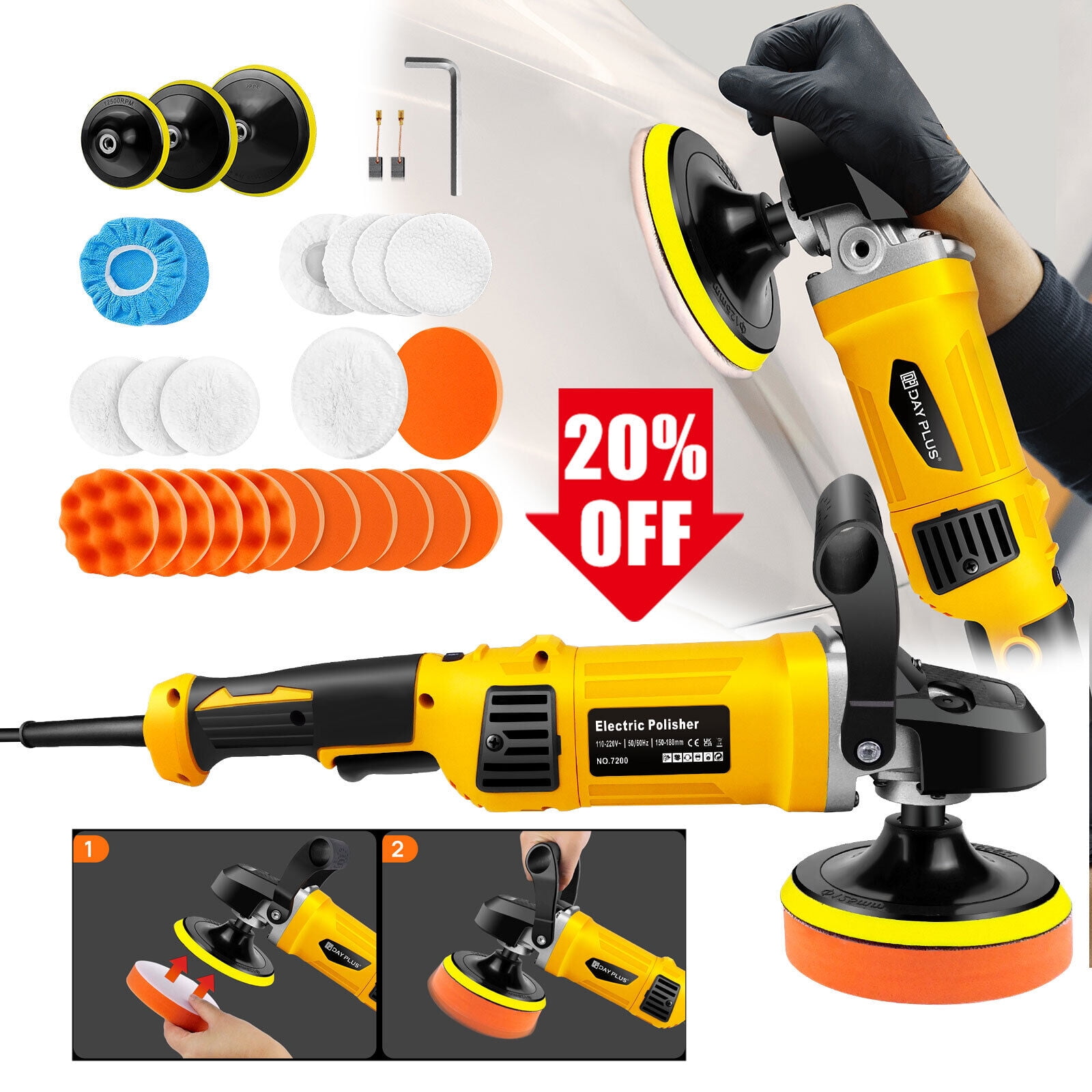 Dayplus 3000W Dual Action Car Polisher Buffer Random Orbital Polishing ...