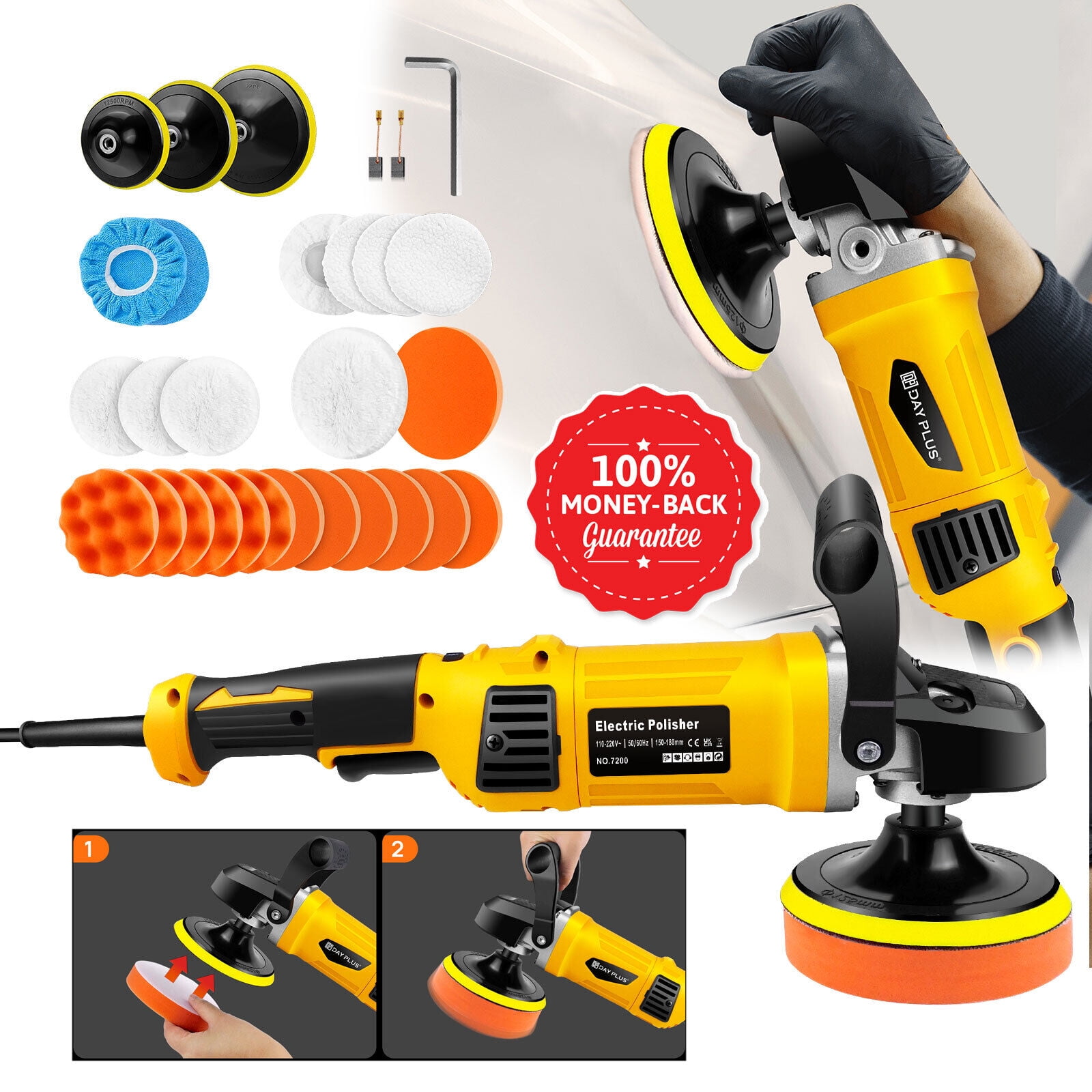 Dayplus 3500PRM 7" Electric 6 Variable Speed Car Polisher Machine ...