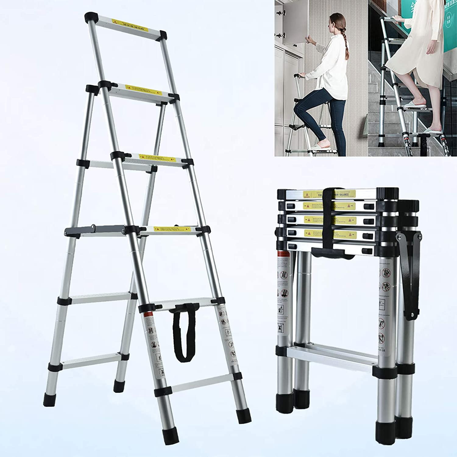 Dayplus 4+5 Step Ladder Aluminum 4.4FT Telescoping Ladder Lightweight ...