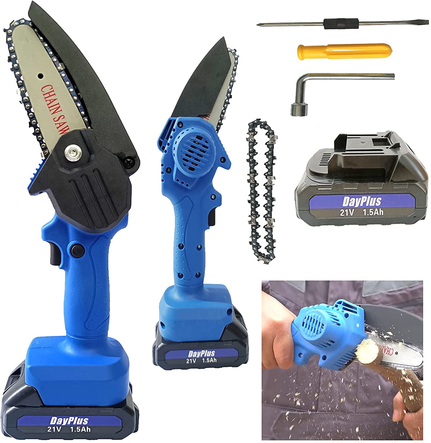 Dayplus 4" Mini Chain Saw Trees Cutter Cordless Wood Cutting Tool with ...