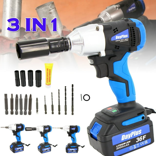 Dayplus 420Nm 1/2" Cordless Impact Wrench Driver Drill 21V Electric ...