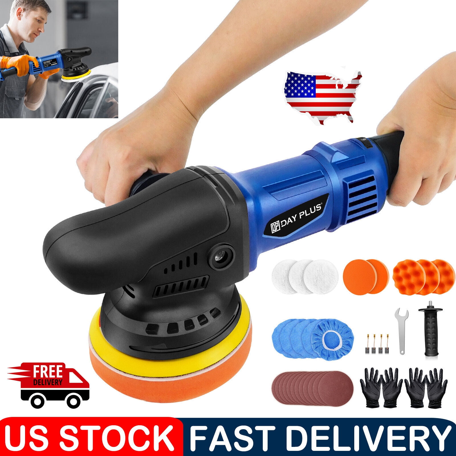 Dayplus 5" Dual Action Polisher Buffer Orbital Polishing Machine Car ...