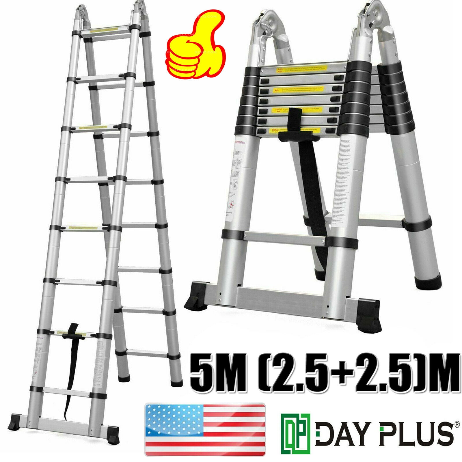 Dayplus 5M/16.5ft Portable A-Frame Ladder Aluminium Telescopic Folding ...