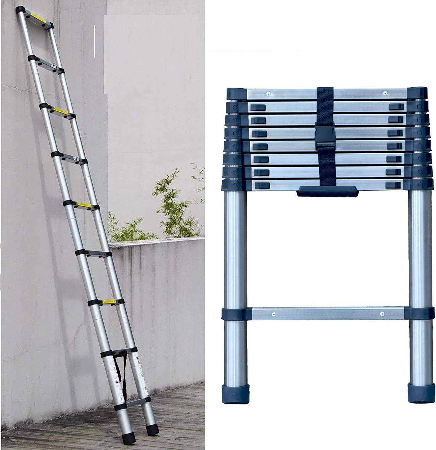 Dayplus 8.5FT/2.6M Stainless Steel Extension Ladder Multi-Purpose ...