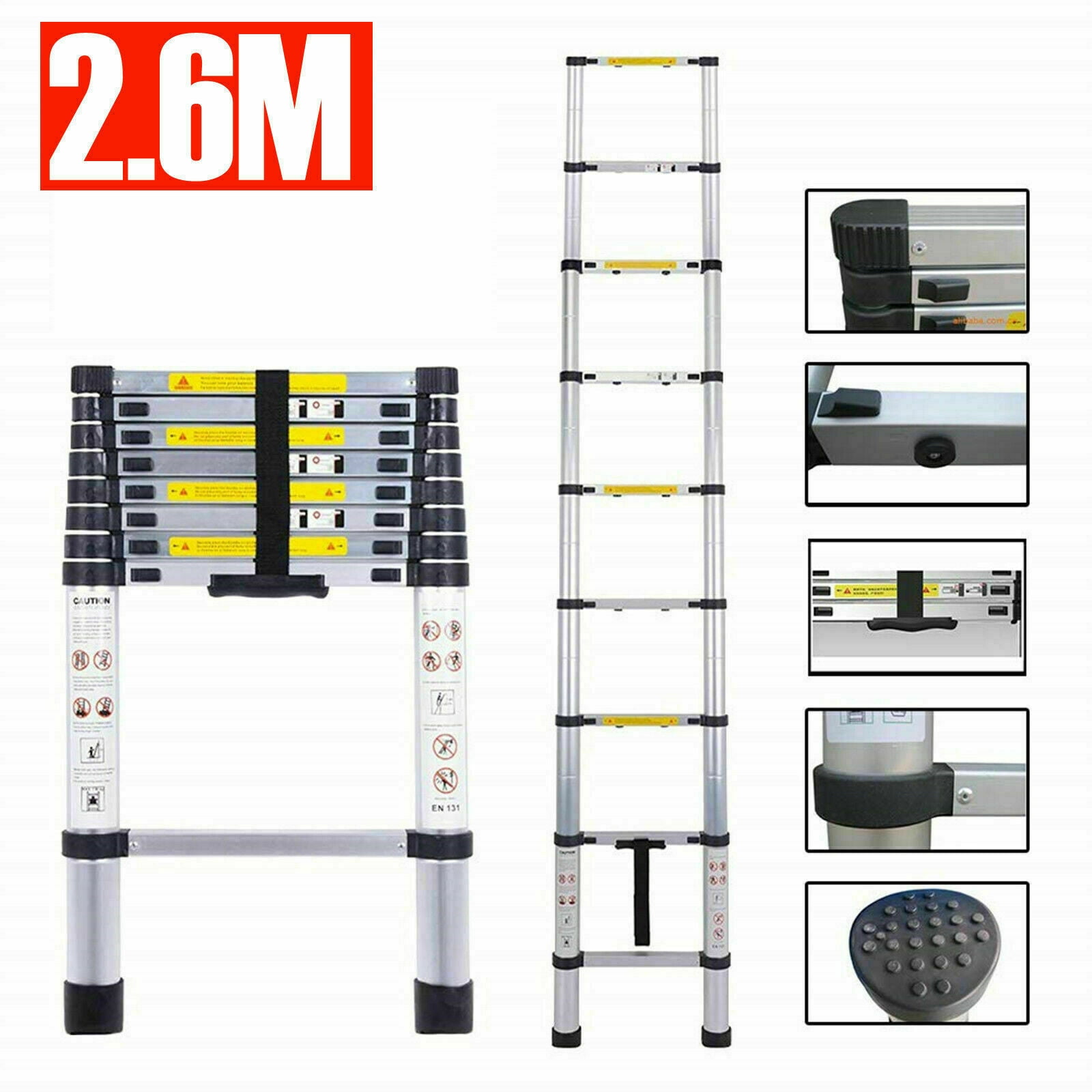Dayplus 8.5ft/2.6M Portable Heavy Duty Telescopic Ladder Multi-Purpose ...