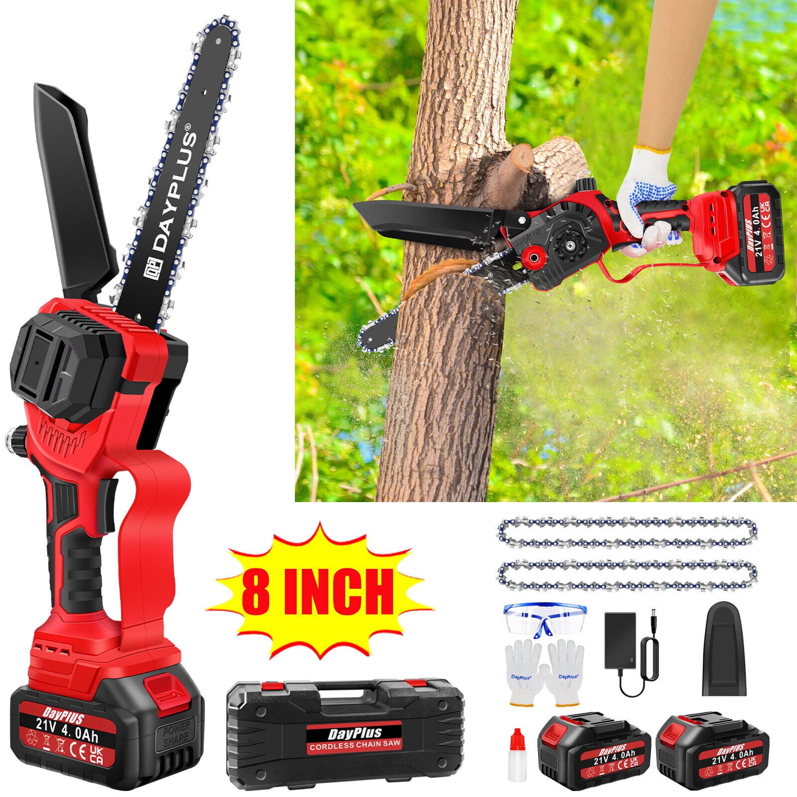 Dayplus 8" Chainsaw Cordless Electric Power Chain Saw 4.0ah Battery ...