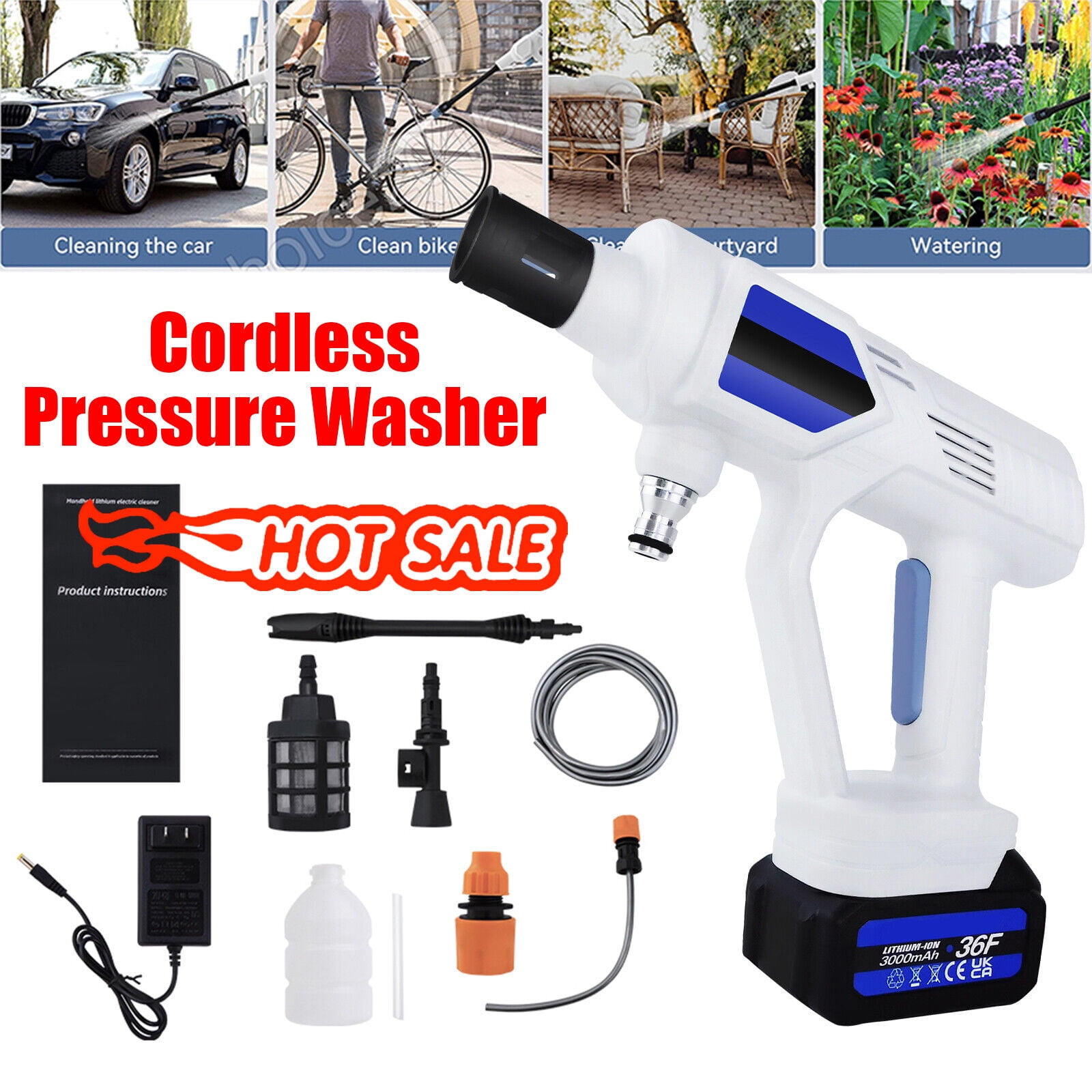 Dayplus Cordless High Pressure Washer Jet Water Wash Car Cleaner Gun ...