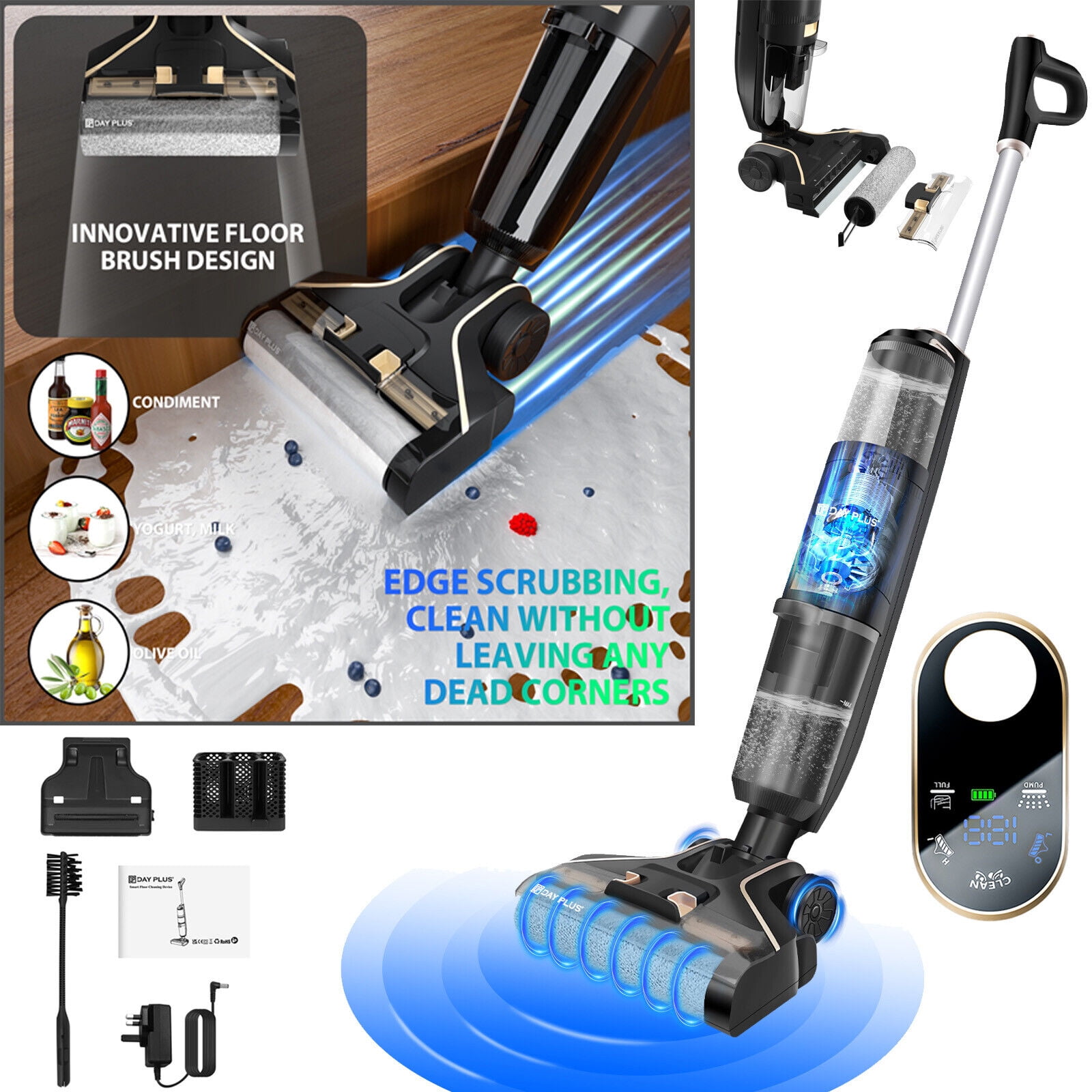 Dayplus Cordless Vacuum Mop Combo for Hard Floor/Area Rugs/Pet Hair ...