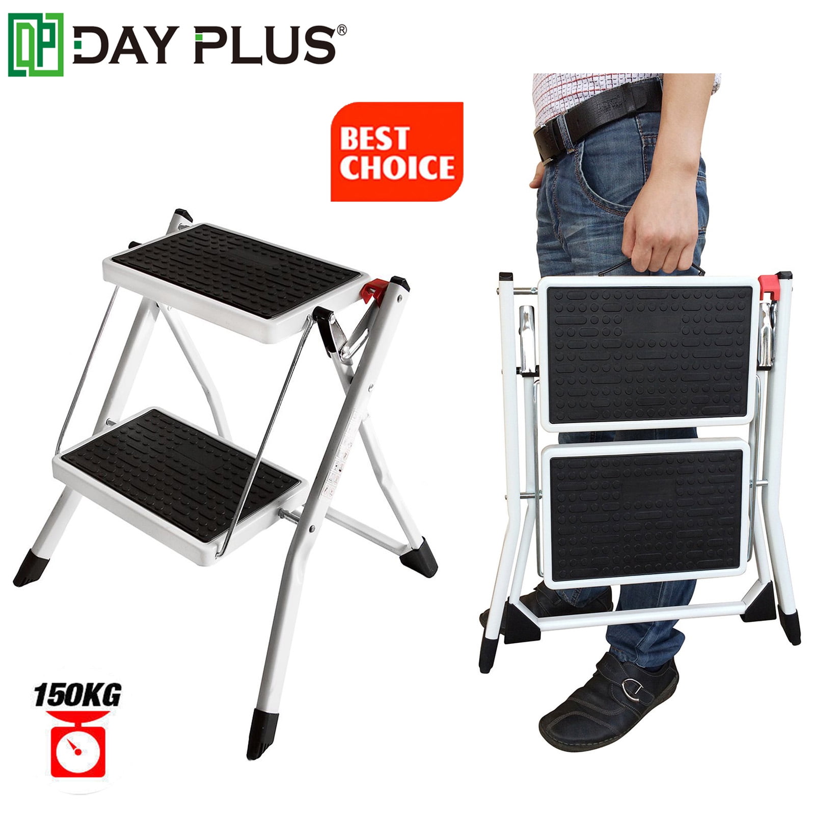 Dayplus Folding 2 Step Stool Steel for Adults Indoor Foldable ...