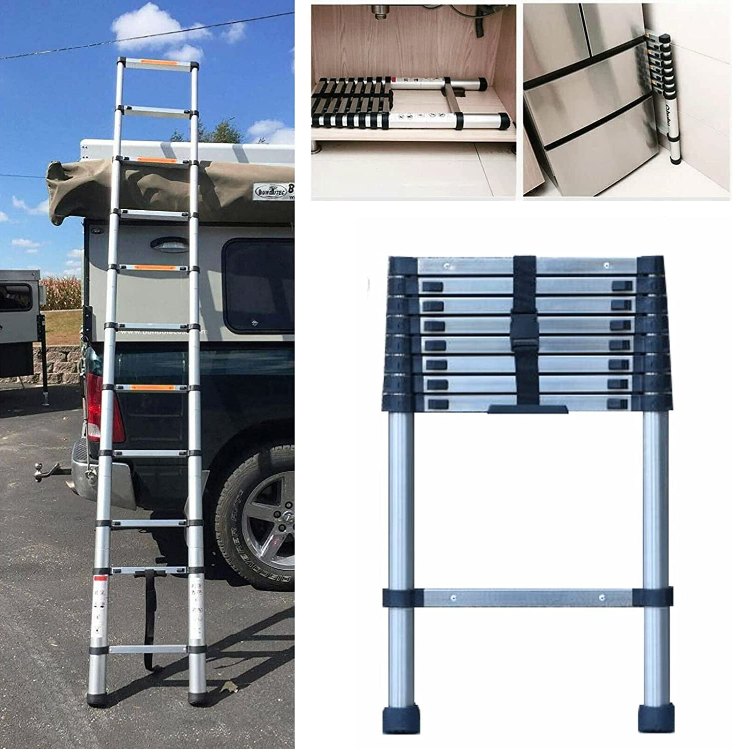 Dayplus 8.5ft Stainless Steel Telescoping Ladder, Multi-Purpose ...