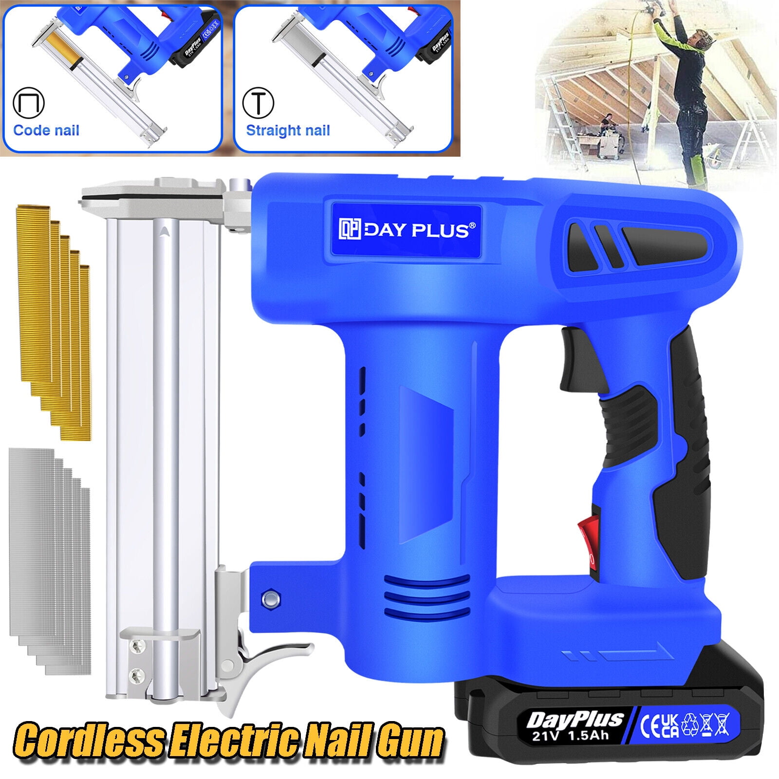 Dayplus UPGRADE Heavy-duty Cordless Electric 2-in-1 Staple & Nail Gun ...